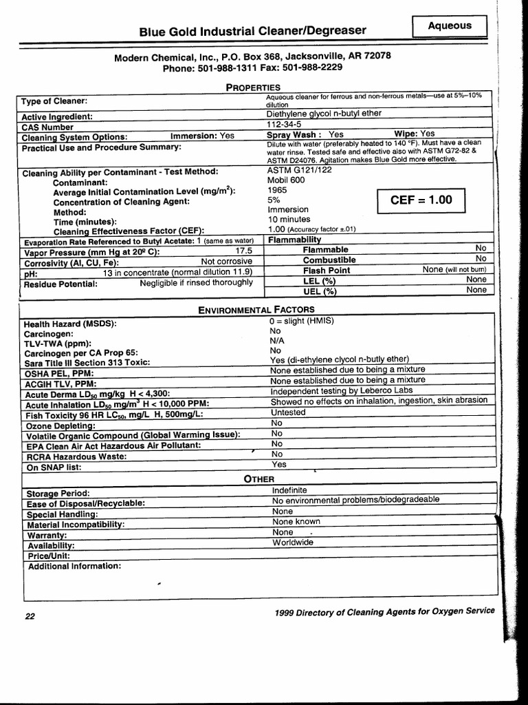 Blue Gold Industrial Cleaner-TDS PDF | PDF