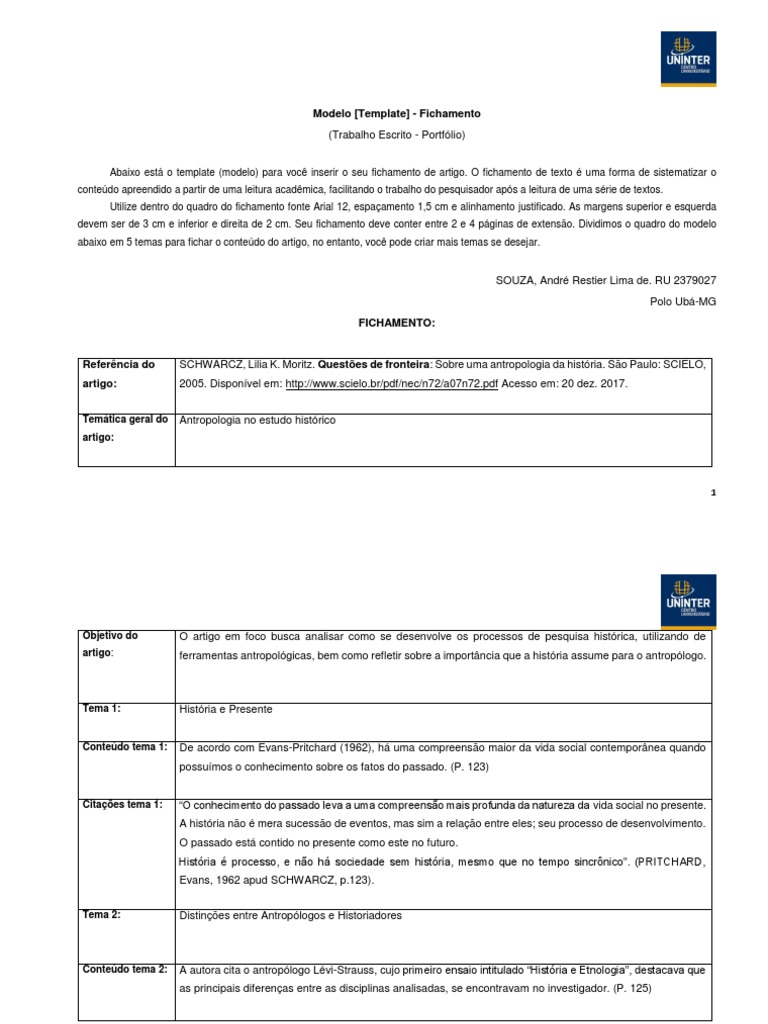 Modelo [Template] - FICHAMENTO | Antropologia | Ciência