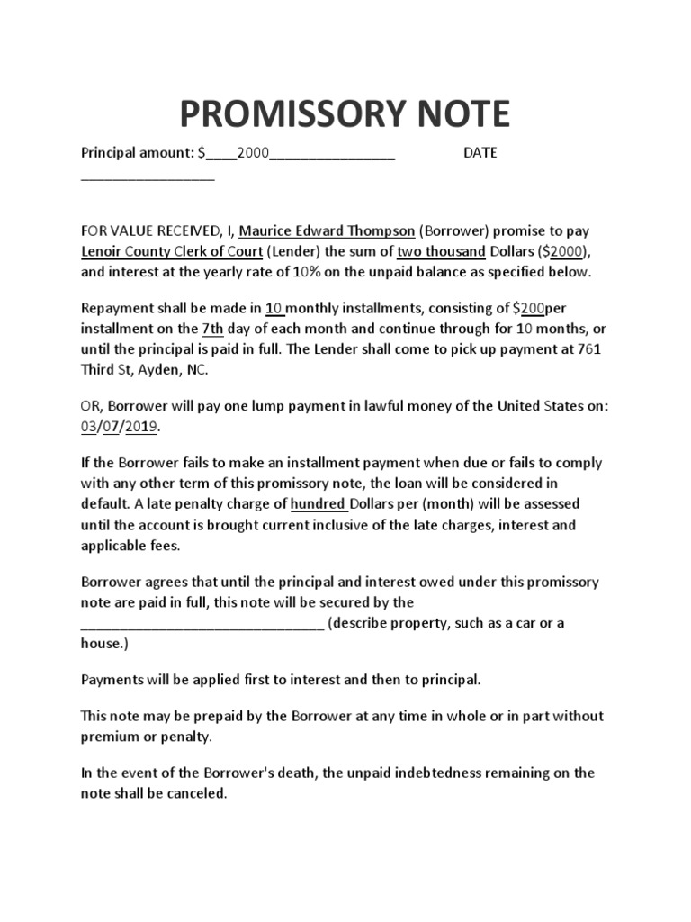 Promissory Note | PDF | Promissory Note | Loans