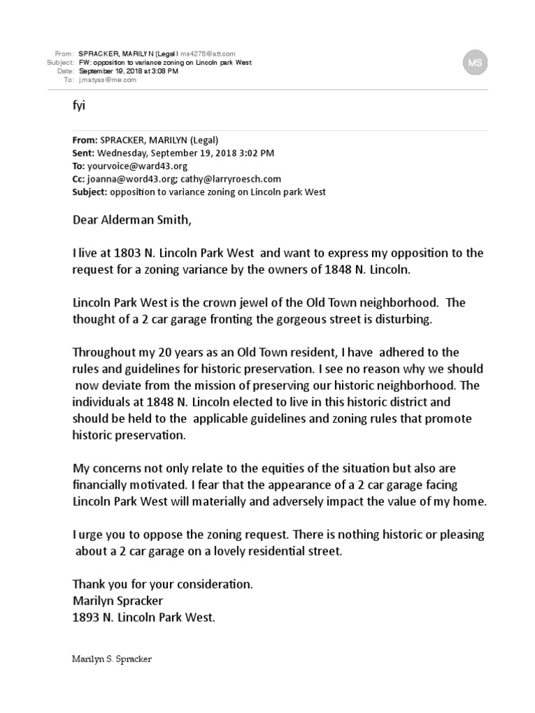 1848 N. Lincoln Ave. Opposition Letters | Zoning | Chicago