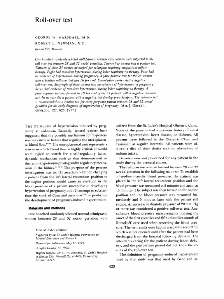 Roll-Over Test: Materials and Methods | PDF | Hypertension | Blood Pressure