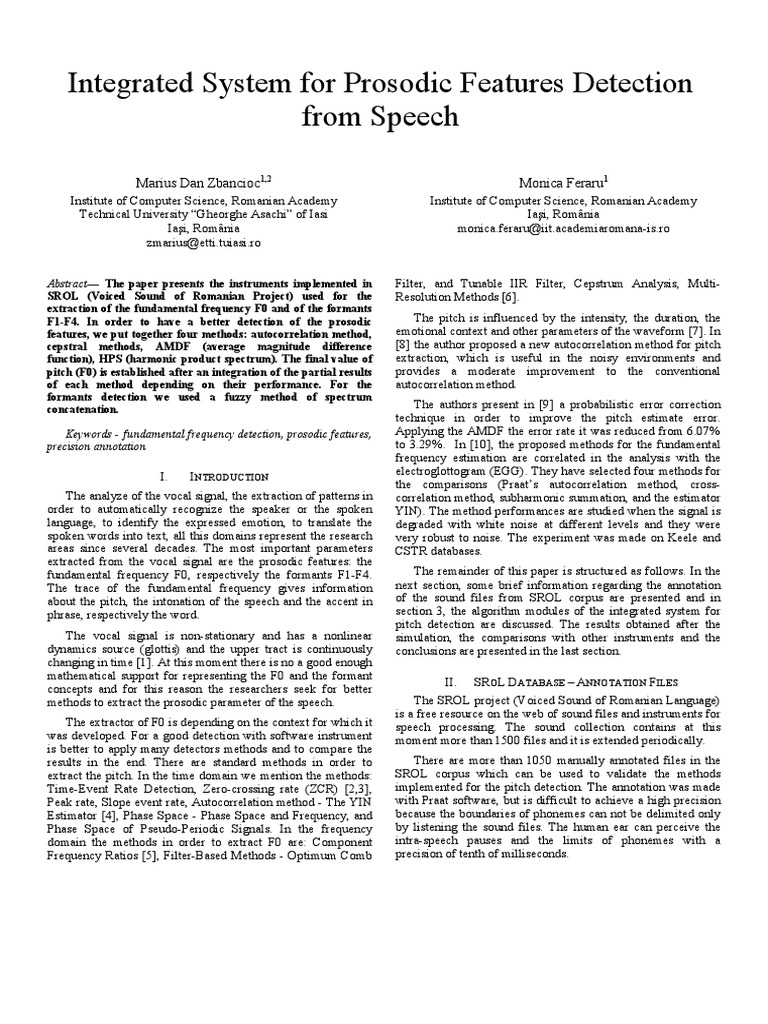 Integrated System For Prosodic Features Detection From Speech | PDF ...