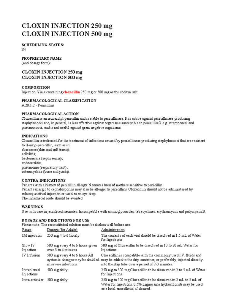 Cloxin Injection | Download Free PDF | Penicillin | Dose (Biochemistry)