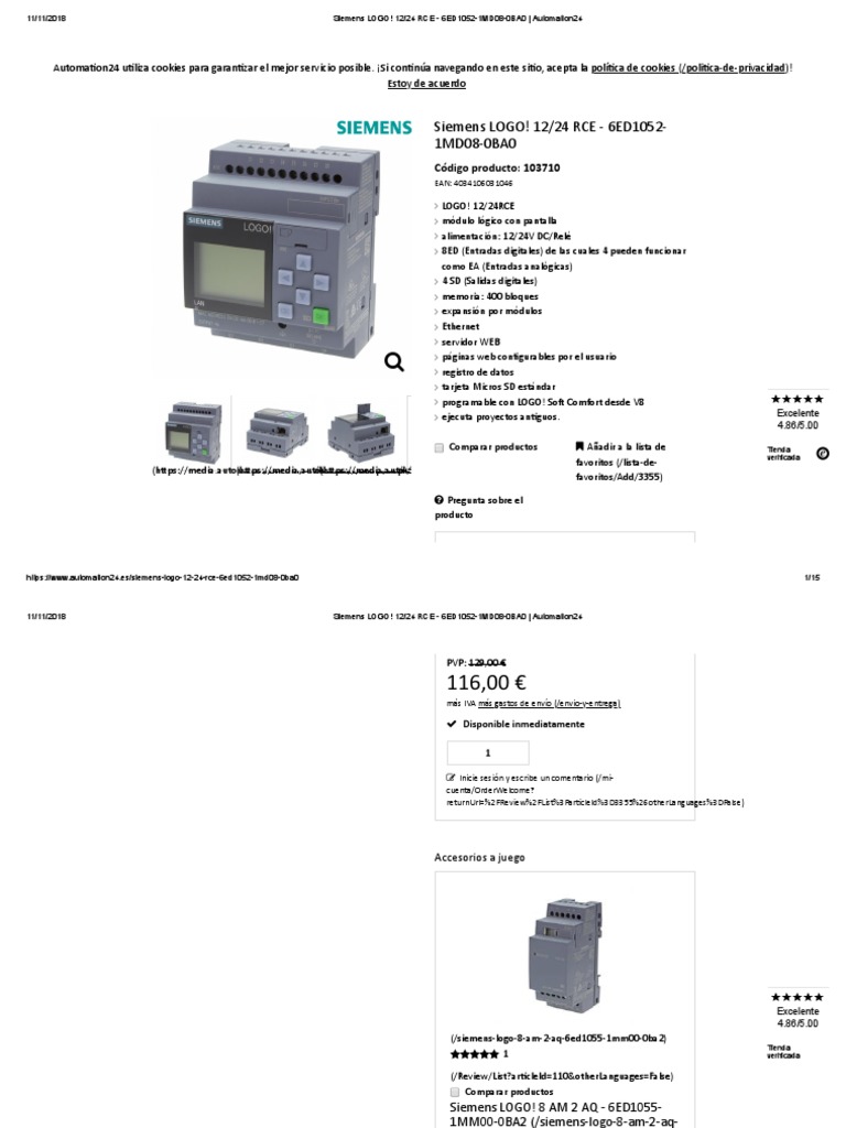 Siemens LOGO! 12 - 24 RCE - 6ED1052-1MD08-0BA0 - Automation24 | PDF ...