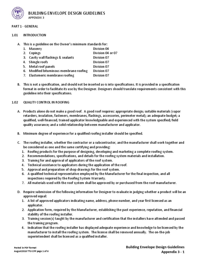 8.29.18 Appx 3 BLDG Envelope Design Guide | PDF | Roof | Masonry