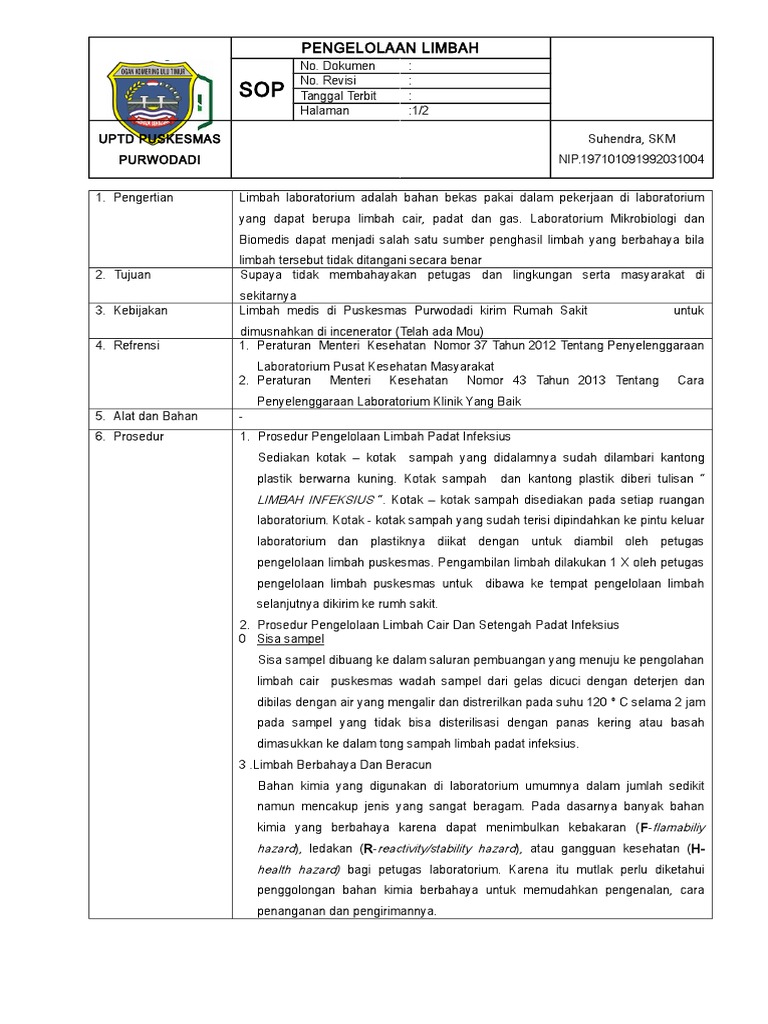 Sop Pengelolaan Limbah | PDF