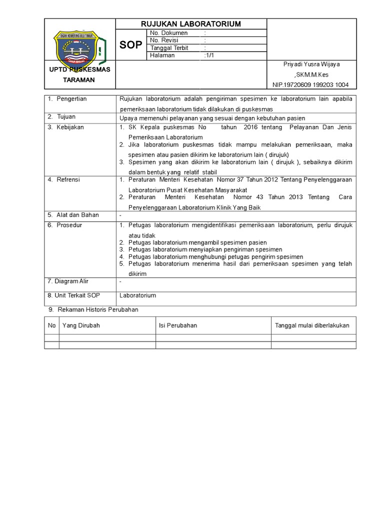 Sop Rujukan Laboratorium | PDF