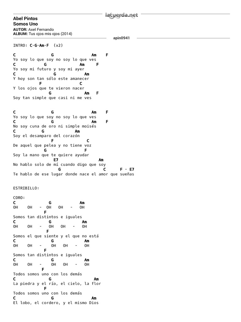 Abel Pintos, Somos Uno: Letra y Acordes | PDF | Música pop | Álbumes