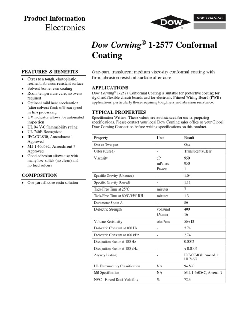 1-2577 Conformal Coating PDF | PDF | Printed Circuit Board | Silicone