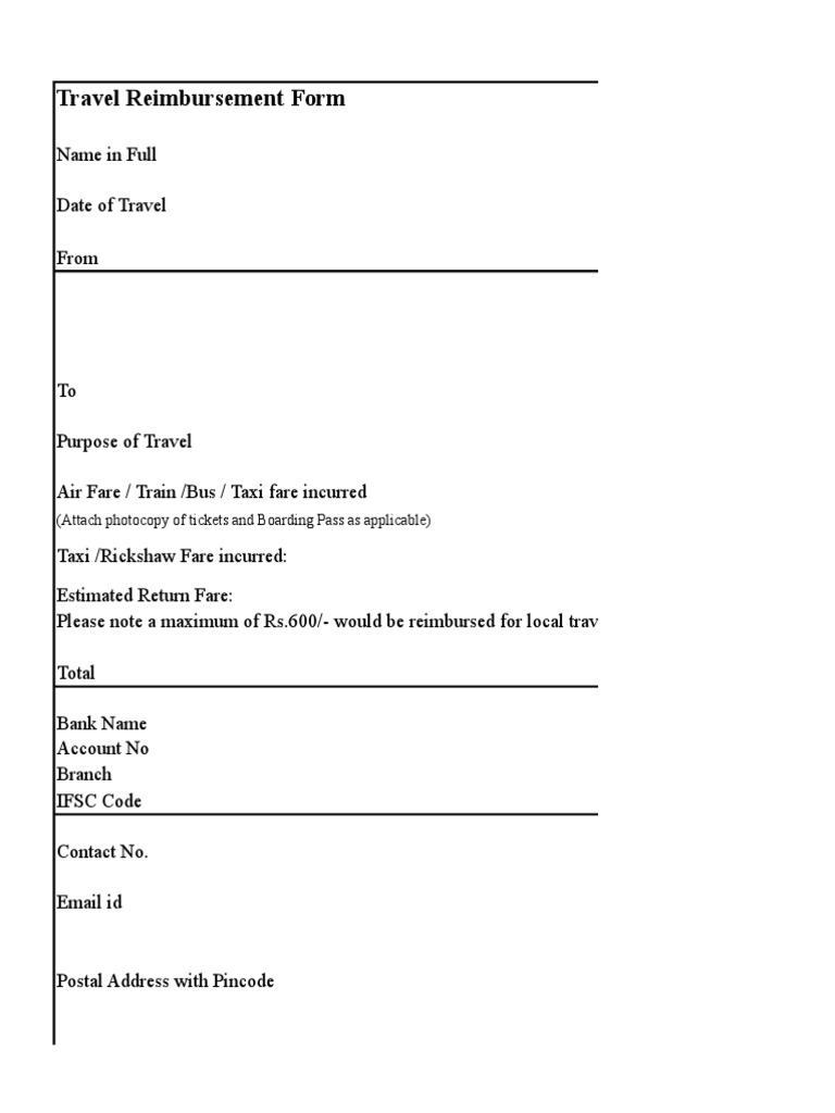 Employee Travel Reimbursement Form | PDF
