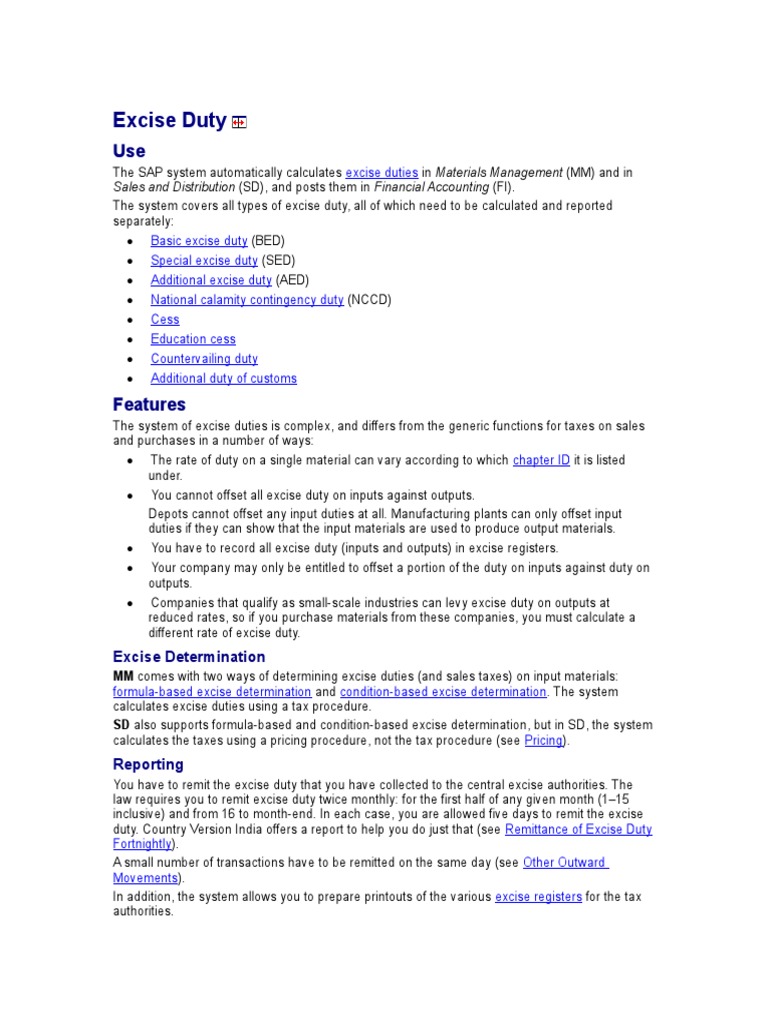 Excise Duty: Sales and Distribution (SD), and Posts Them in Financial ...