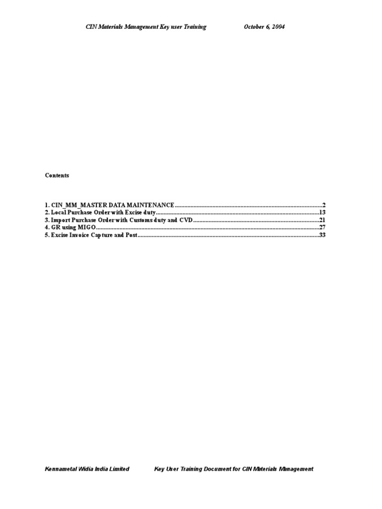 CIN Materials Management Key User Training October 6, 2004 | PDF | Receipt | Excise