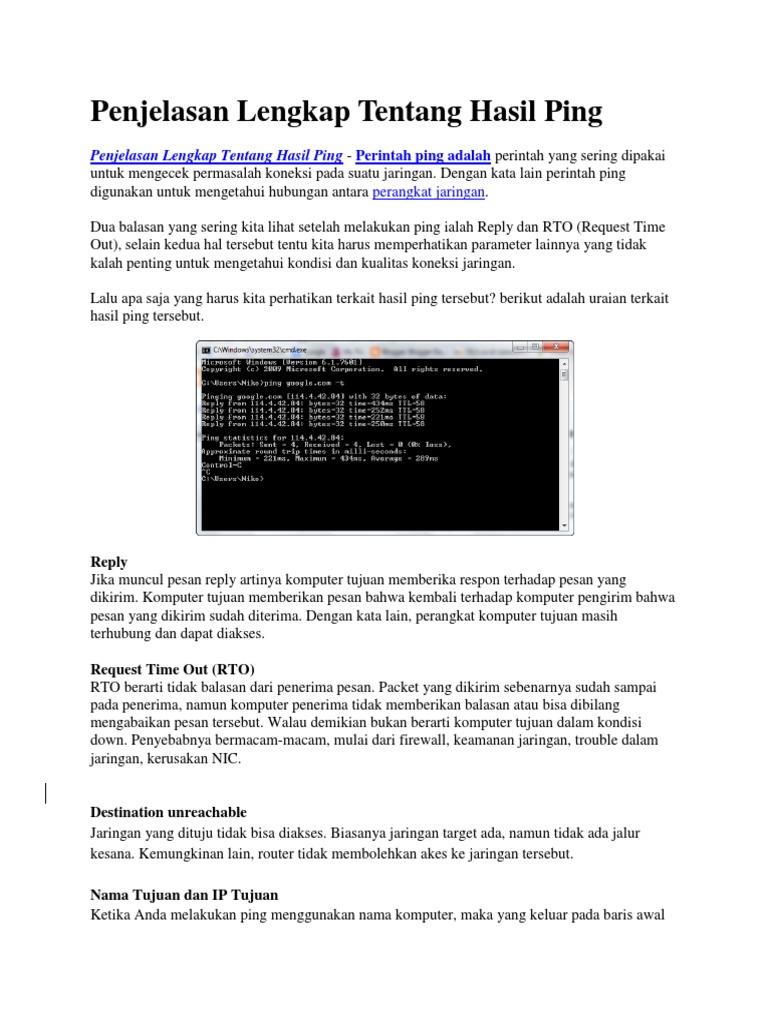 Penjelasan Lengkap Tentang Hasil Ping | PDF