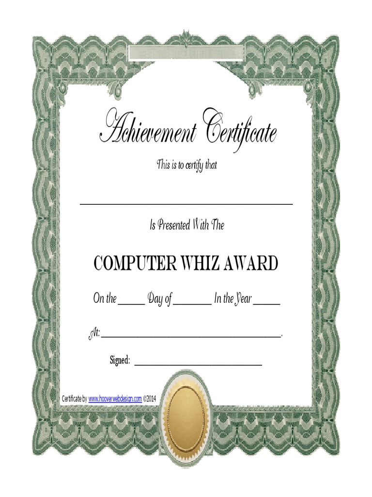 Blank Computer Whiz Award Certificate Template PDF | PDF