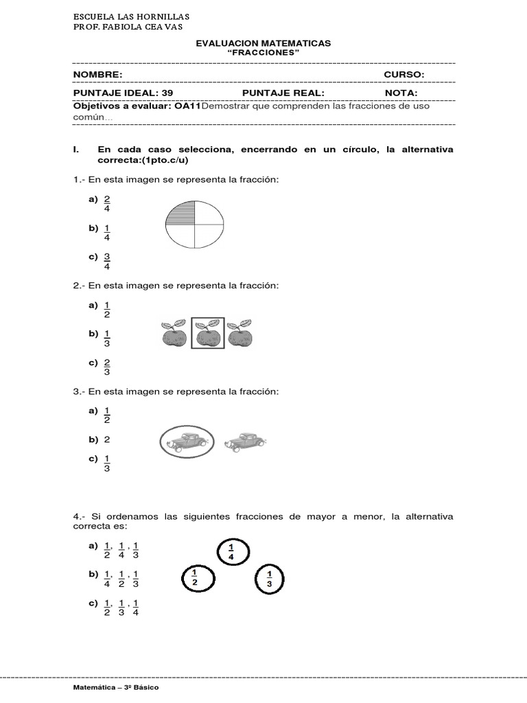 Prueba de Fracciones | PDF