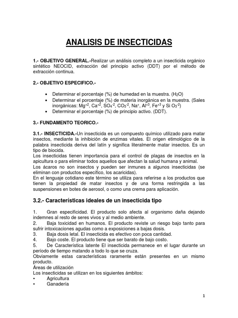 Analisis de Insecticidas | PDF | Insecticida | Ddt