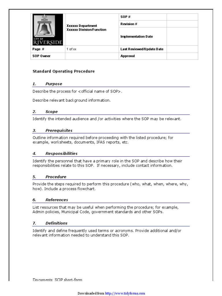 Standard Operating Procedure Template Word | PDF