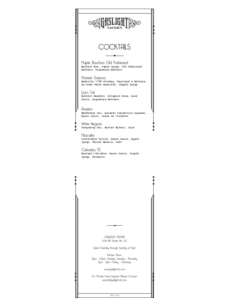 Gaslight Tavern New Menu | PDF | Hamburgers | Rose