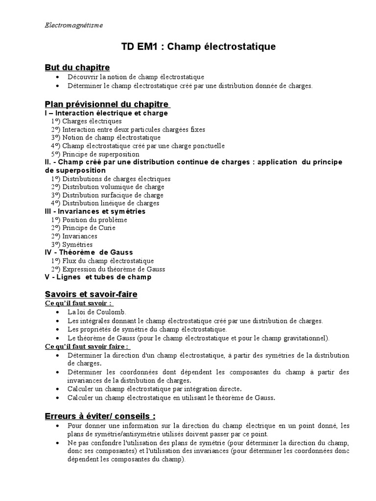 TD 1 Electostatique | Download Free PDF | Électrostatique | Champ électrique