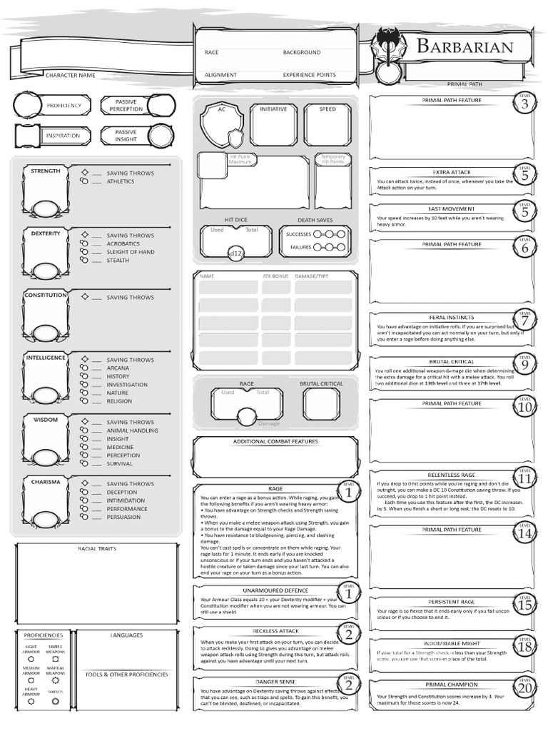 Dungeons and Dragons Class Character Sheet_Barbarian V1.3_Fillable