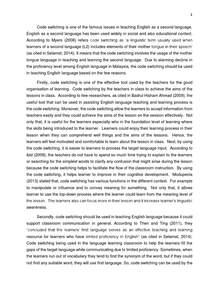 Code Switching | PDF | Second Language | Teachers