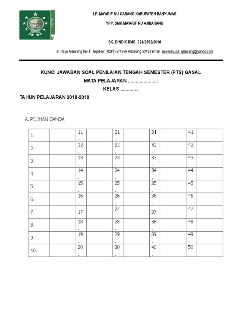 Format Kunci Jawaban Mapel Un | PDF