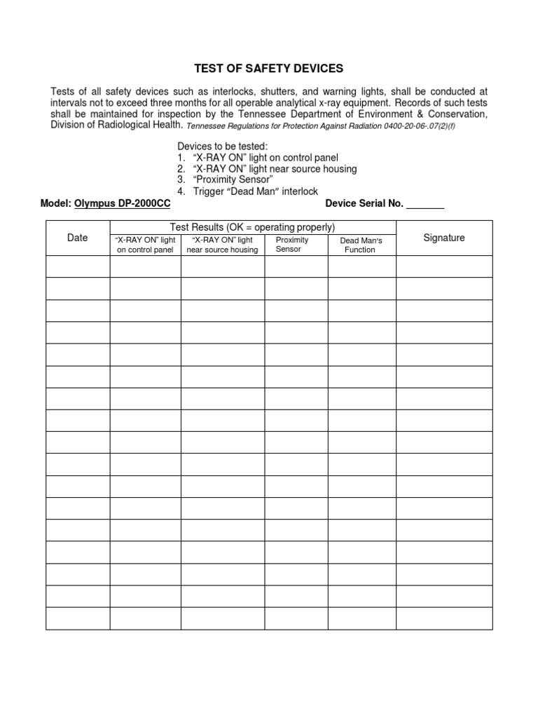 Quarterly Xray Safety Checklist | PDF