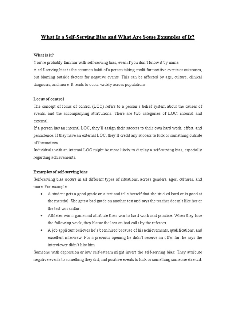 Self Serving Bias | PDF | Bias | Psychological Attitude