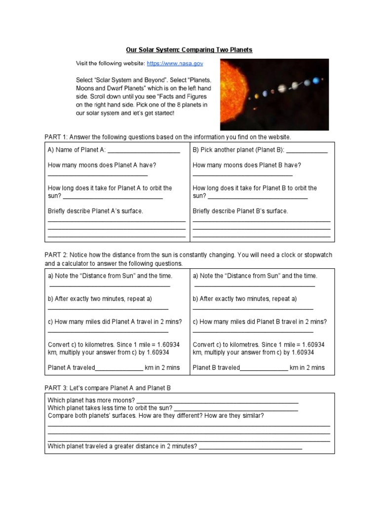Our Solar System Worksheet | PDF | Planets | Orbit