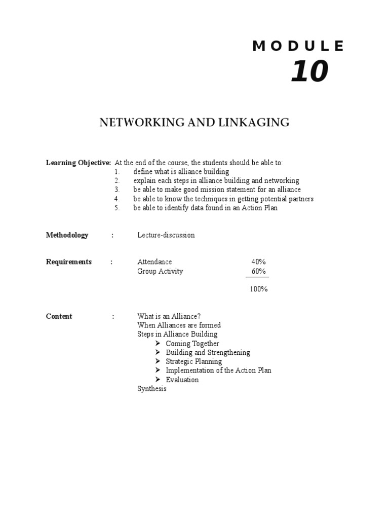 Networking and Linkaging: Learning Objective | PDF | Goal | Strategic ...