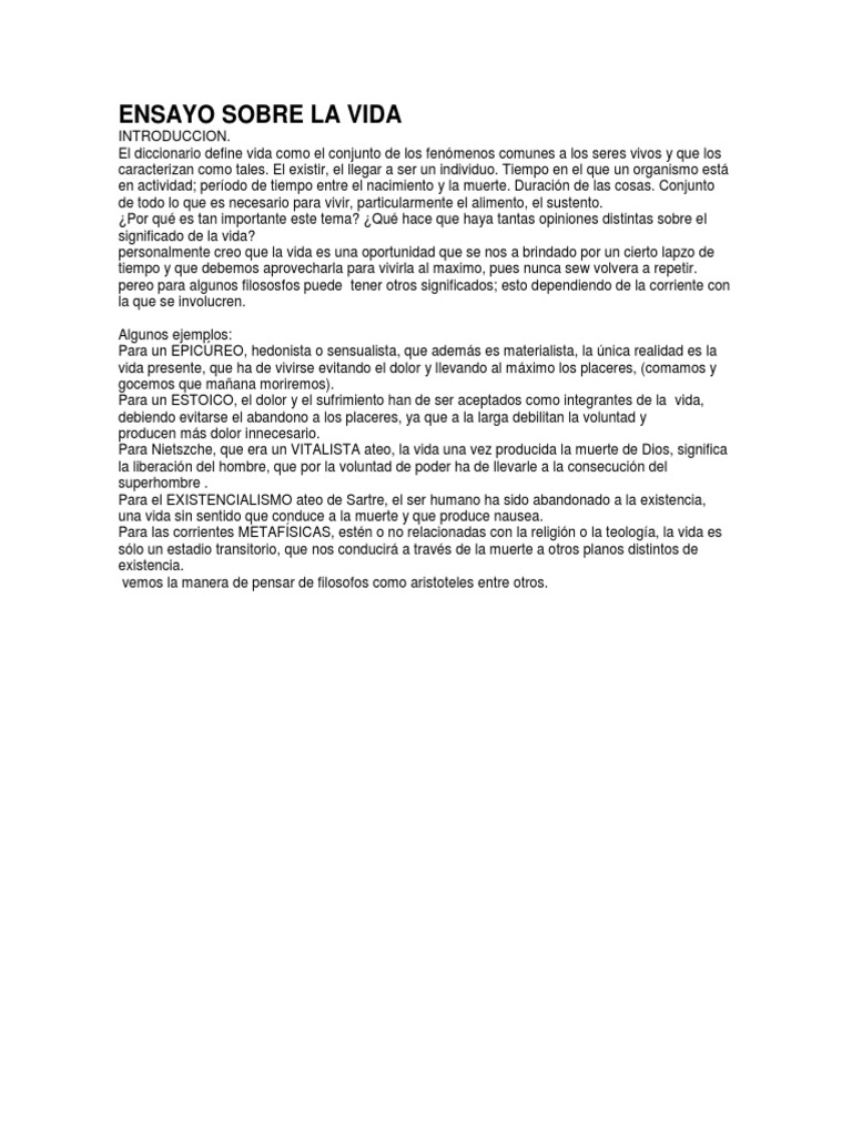 Ensayo Sobre La Vida