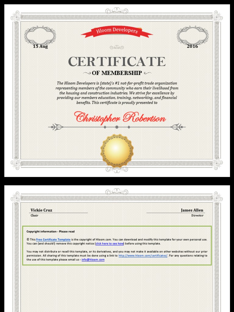 Certificate Membership Template | PDF