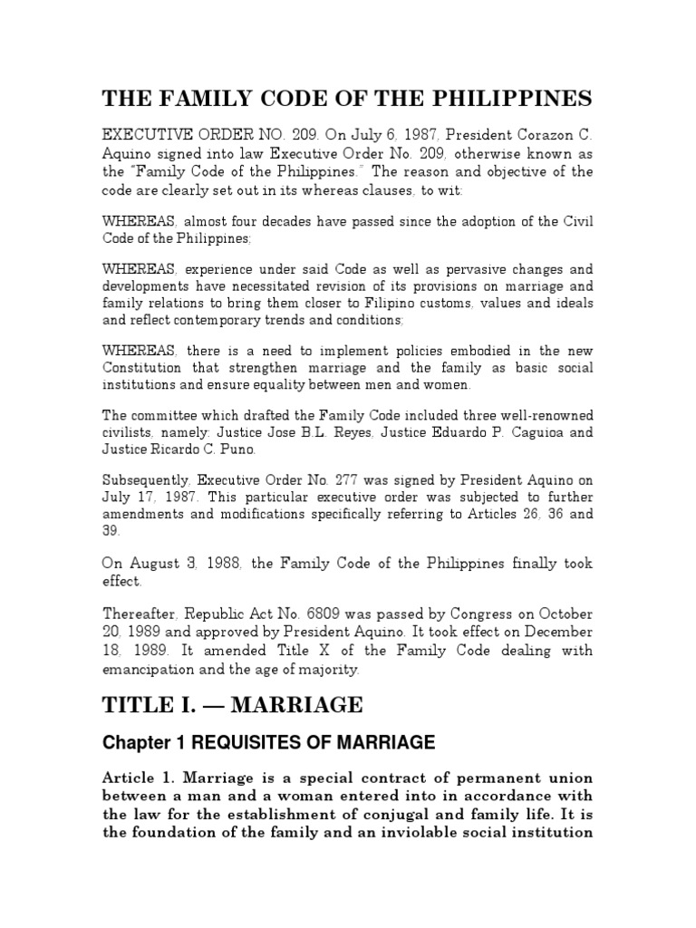 The Family Code of The Philippines | Download Free PDF | Intersex ...