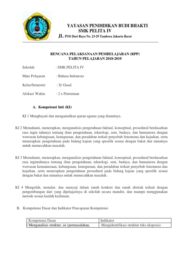 Contoh RPP k13 Revisi 2017 | PDF