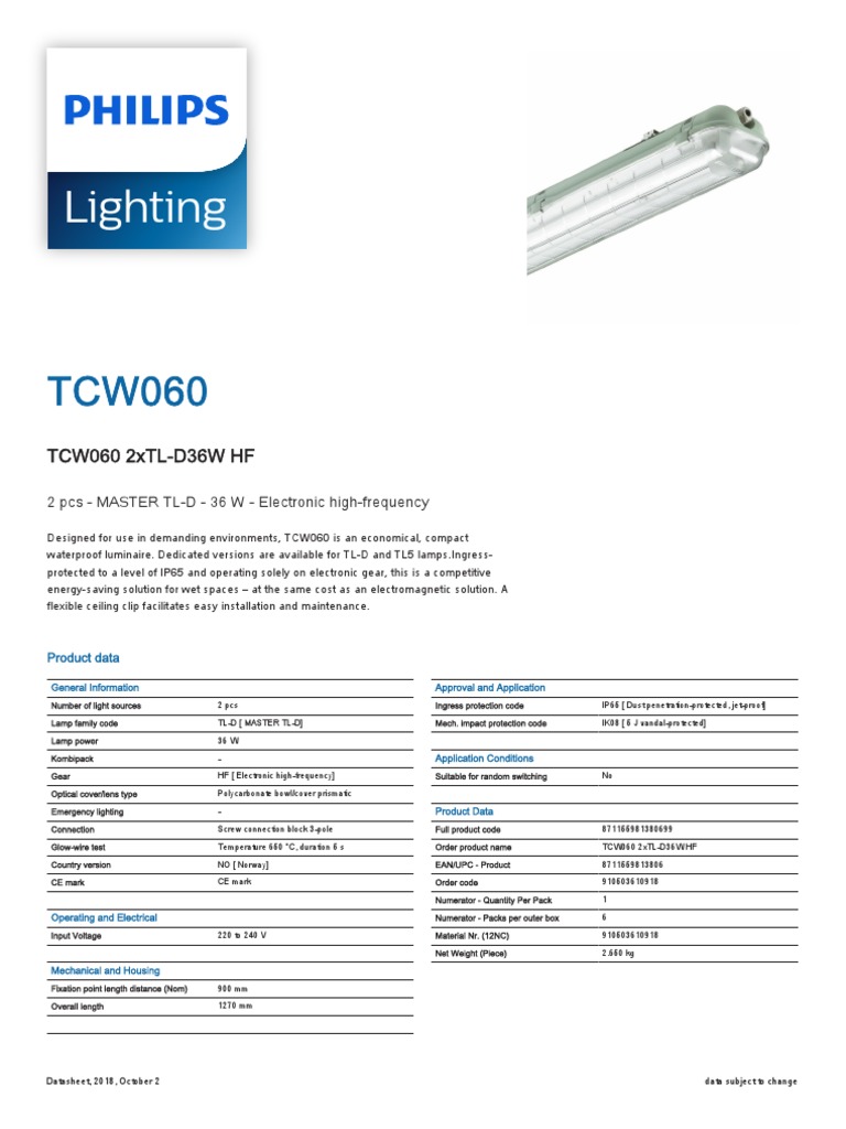 Lighting Lighting: TCW060 2xTL-D36W HF | PDF | Lighting | Electromagnetism