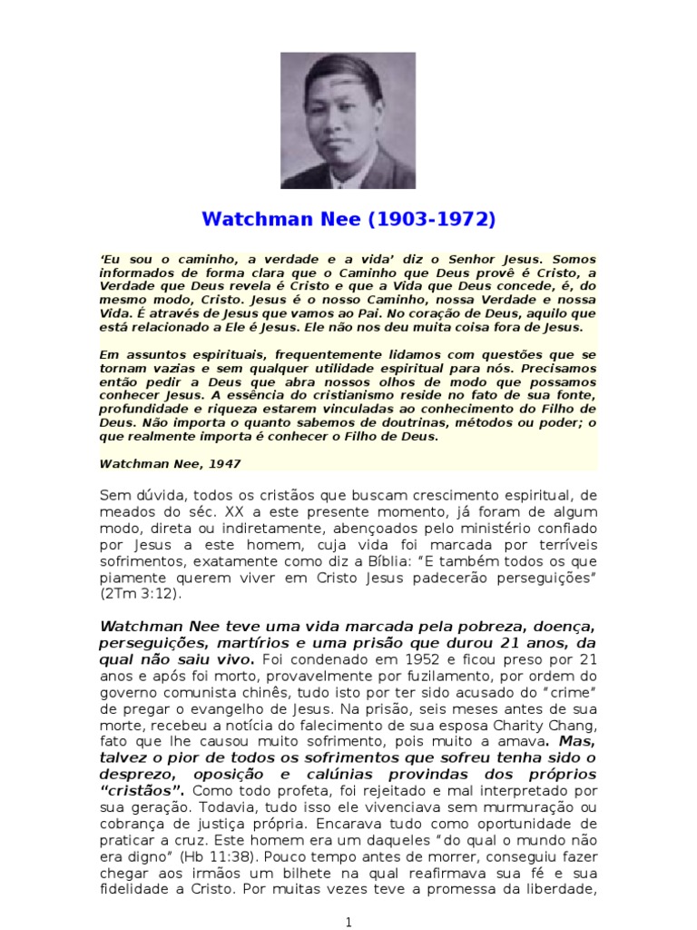 Vida e Legado de Watchman Nee | PDF | Jesus | Deus