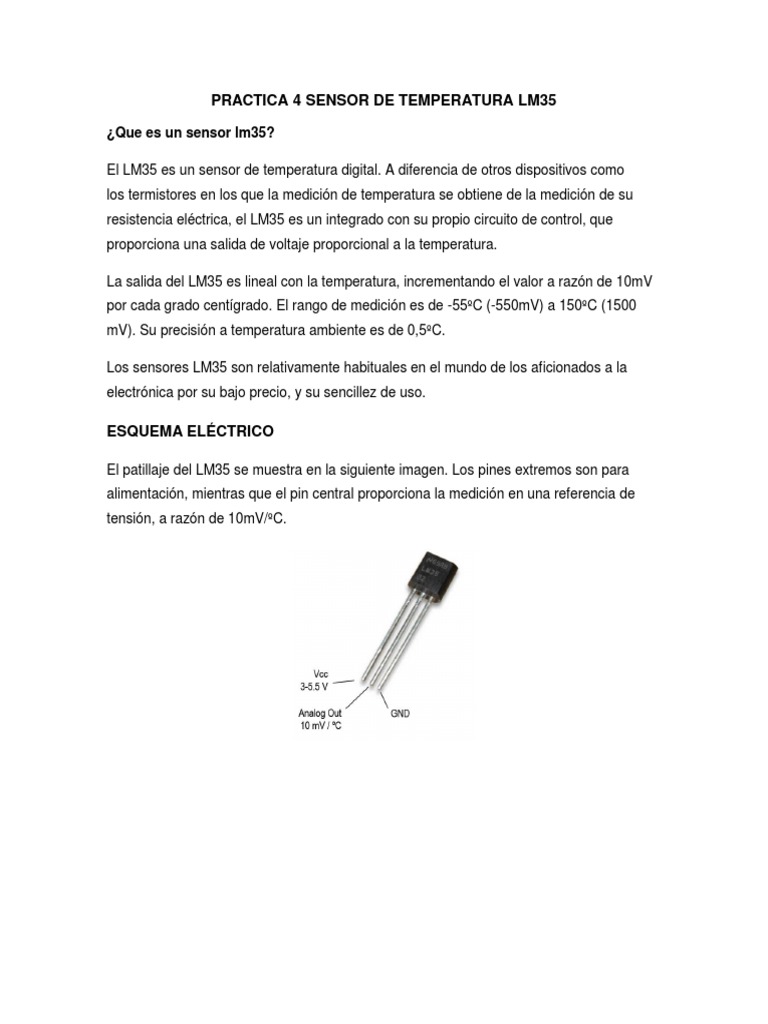 Practica 4 Sensor de Temperatura Lm35 | PDF | Diodo emisor de luz | Sensor