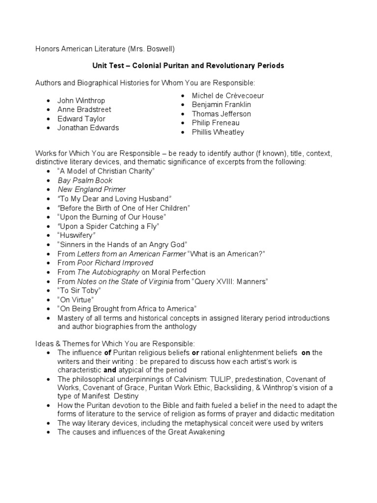 Colonial & Revolutionary Literature Test | PDF | Age Of Enlightenment ...