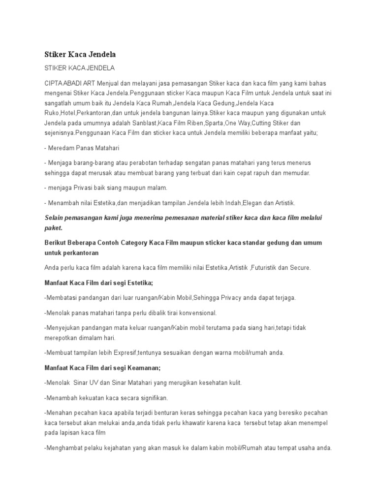 Manfaat Stiker Kaca Jendela | PDF