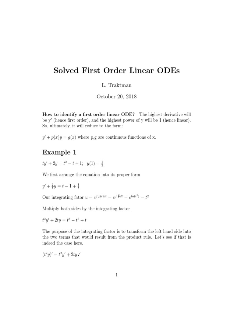 First Order Linear | PDF | Ordinary Differential Equation ...