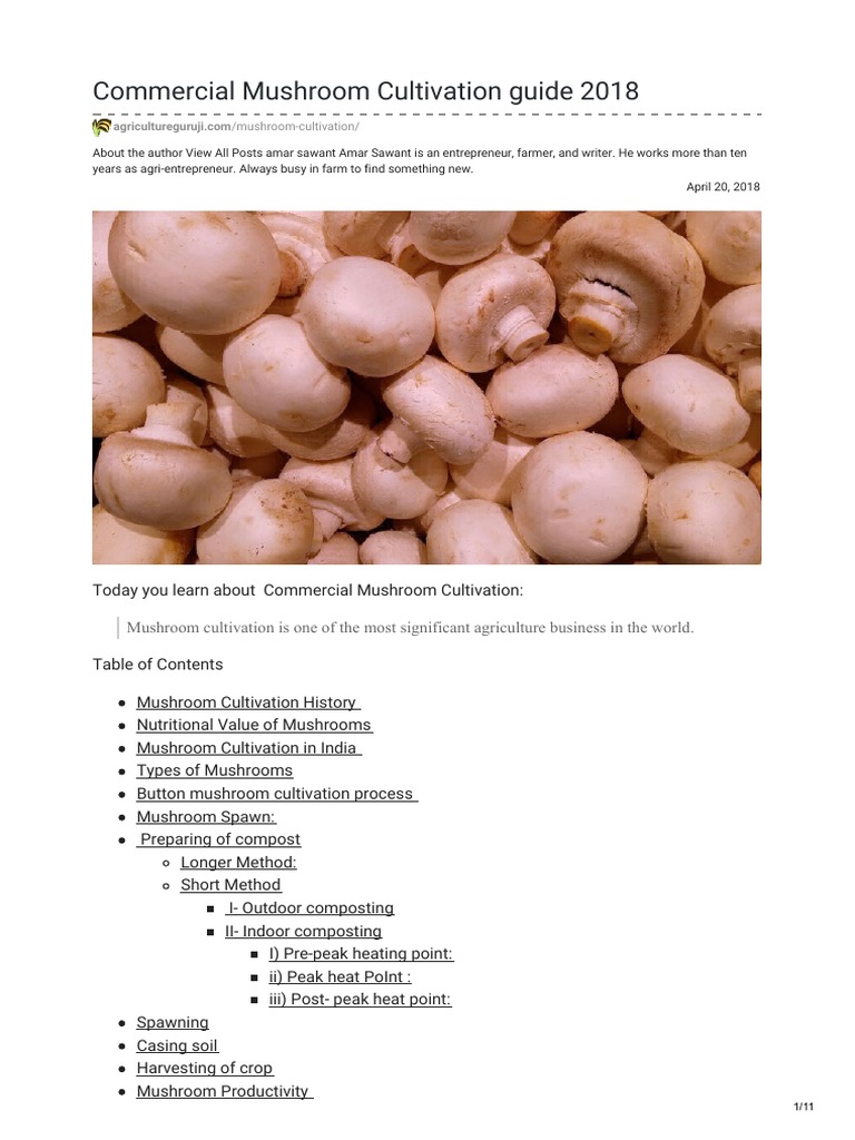 Commercial Mushroom Cultivation Guide 2018 | Mushroom | Agriculture