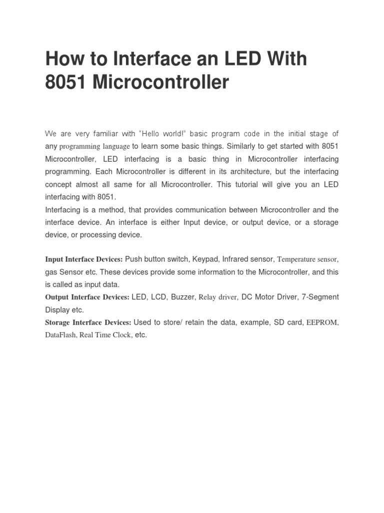 How To Interface An LED With 8051 Microcontroller | PDF ...
