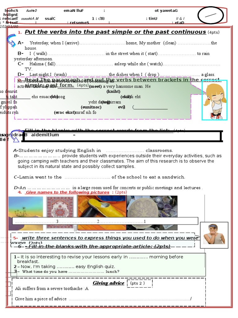 1 Year Bac Test Test 1 Simple Past Past Continuous Articles Used To
