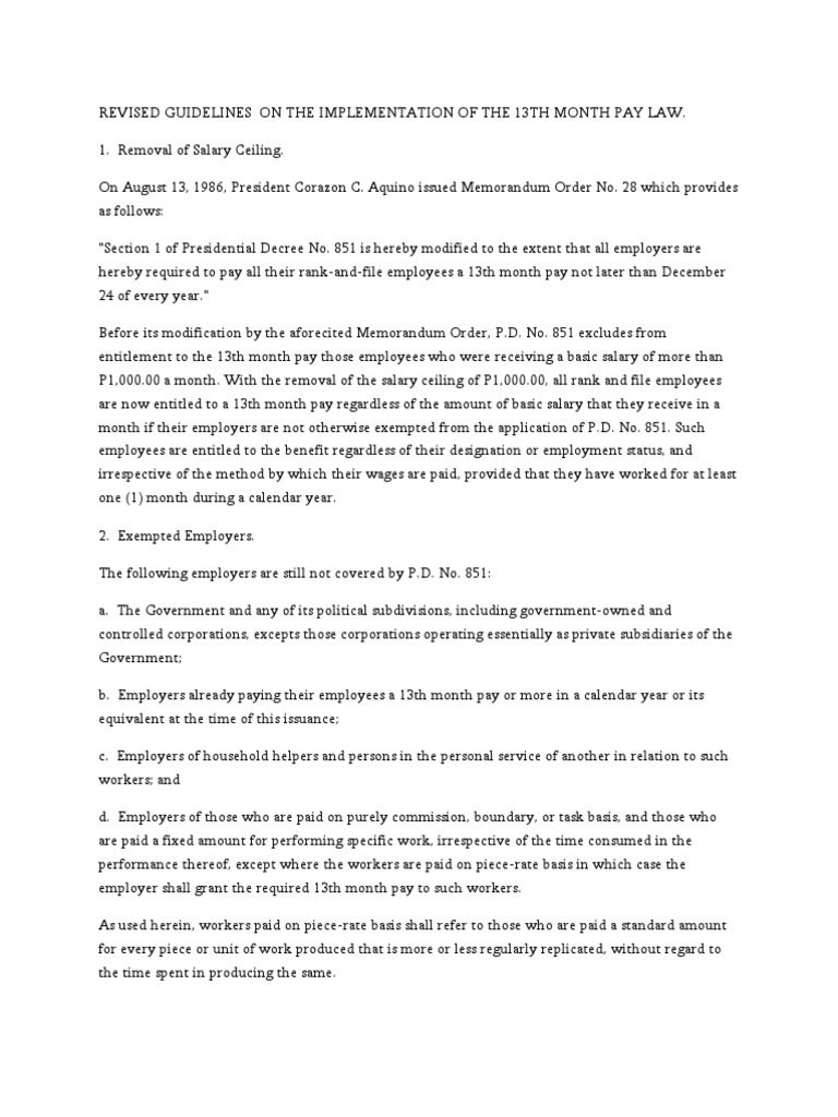 Revised Guidelines PD 851 | PDF | Employee Benefits | Piece Work