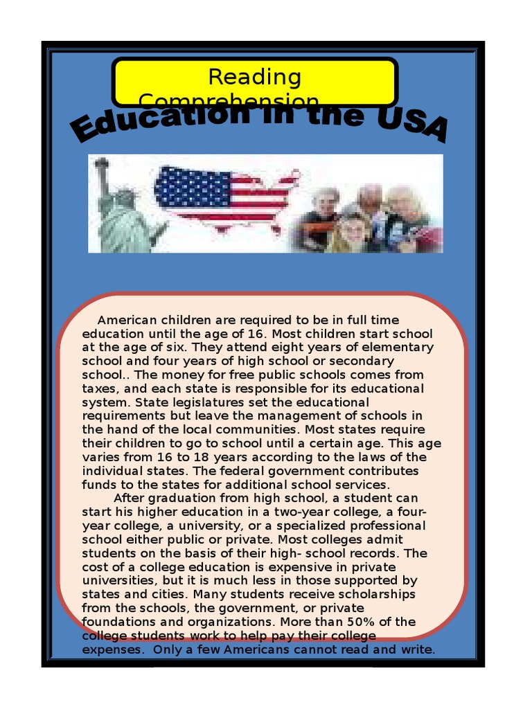 Education in The USA Reading Comprehenson | PDF | State School | Schools