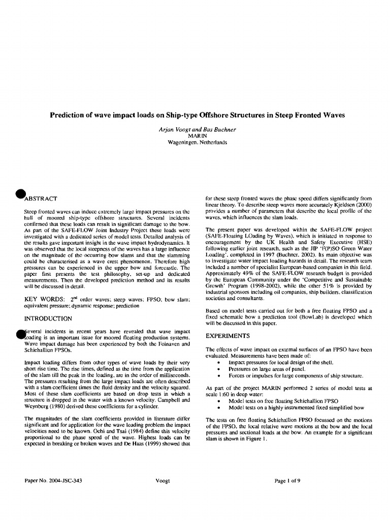 Prediction Of Wave Impact Loads On Ship Type Offshore Structures In Steep Fronted Waves Pdf