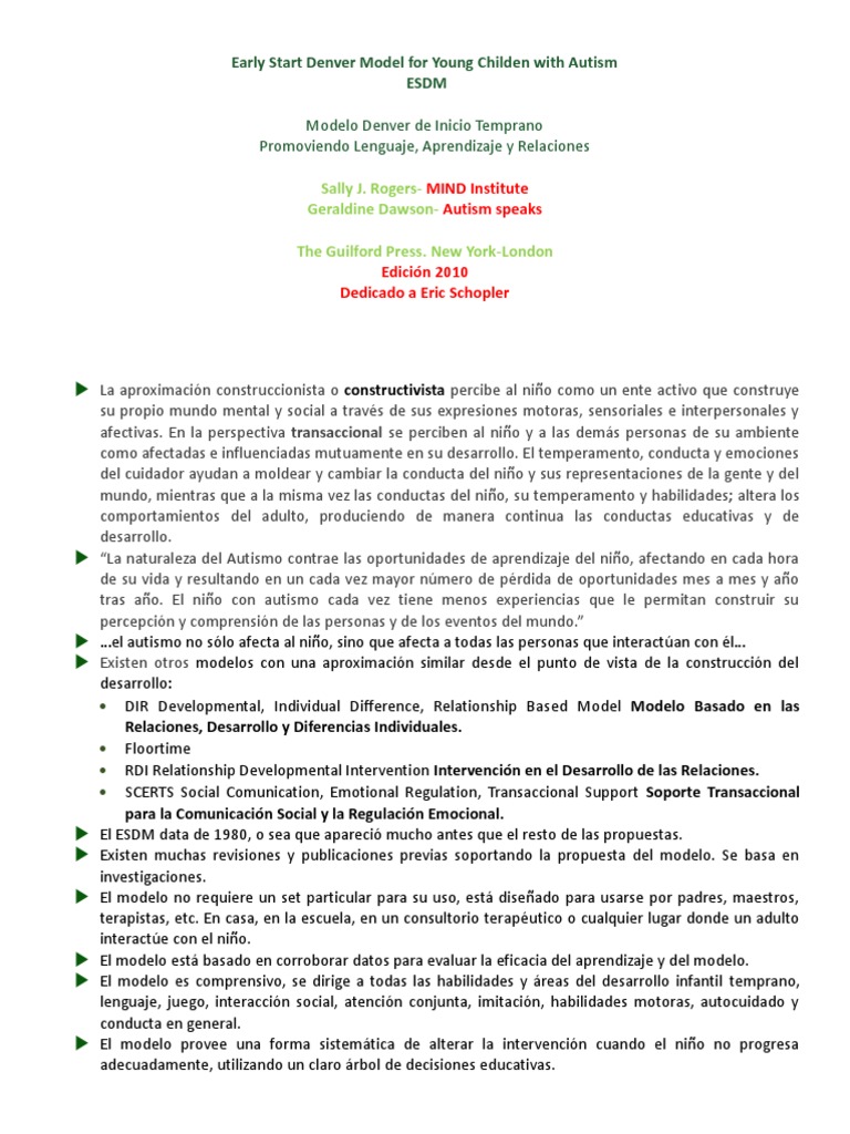 Guía comprensiva para el modelo de intervención temprana ESDM (Early ...