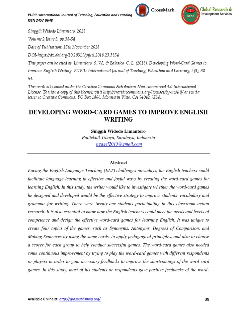 Developing Word-Card Games To Improve English Writing | PDF ...