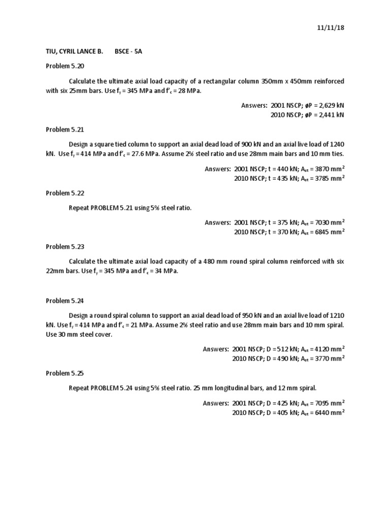 Assignment RCD Columns | PDF | Column | Building Technology
