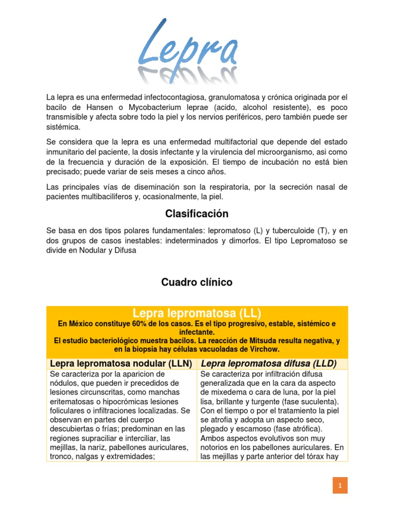 Clasificación y Tratamiento de la Lepra | PDF | Lepra | Lupus ...